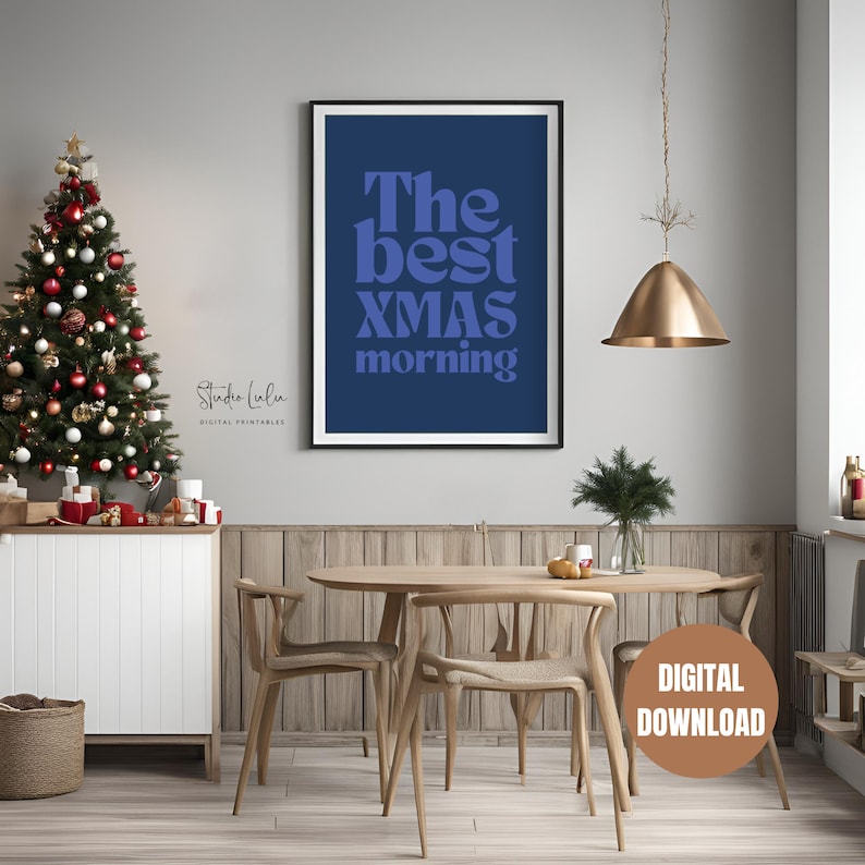 Printable Dark Blue Christmas Poster, Typography, the Best Xmas Morning ...