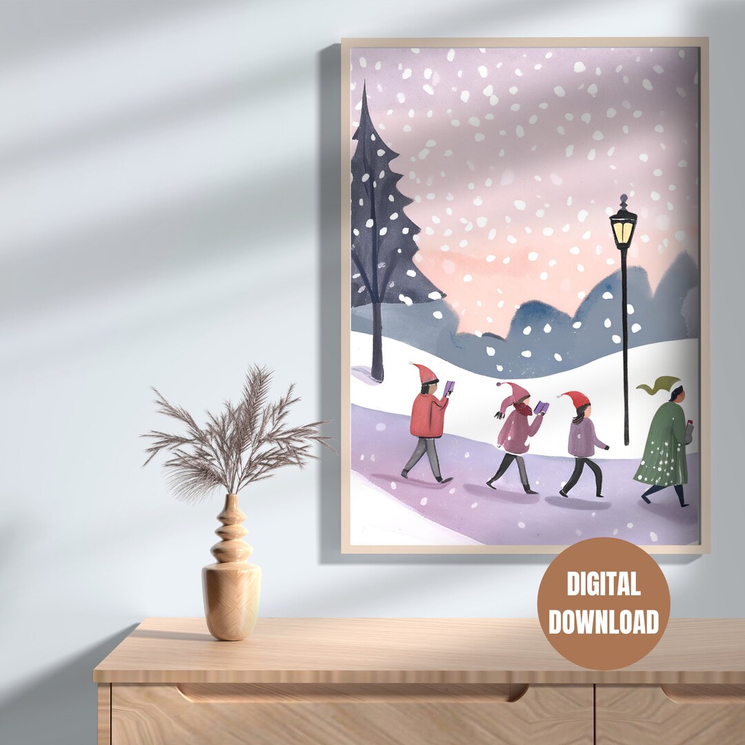 Printable Nostalgic Winter Poster - Carol Singers in Snow, Christmas ...