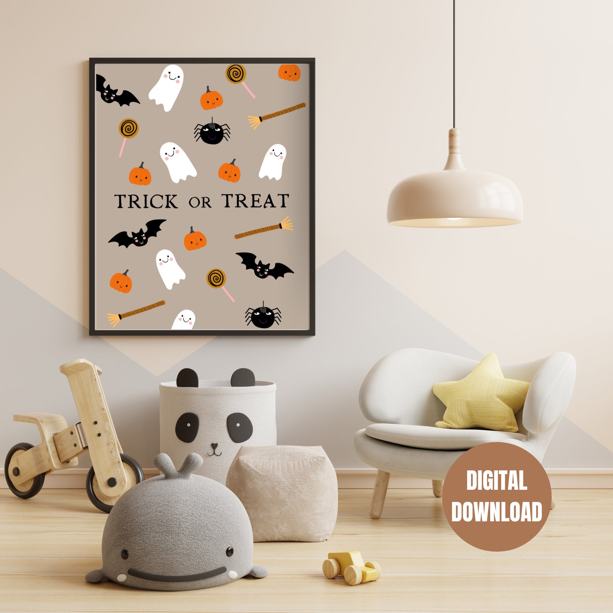 Printable Trick or Treat Poster, Halloween, Ghost, Pumpkin, Bat, Spider ...