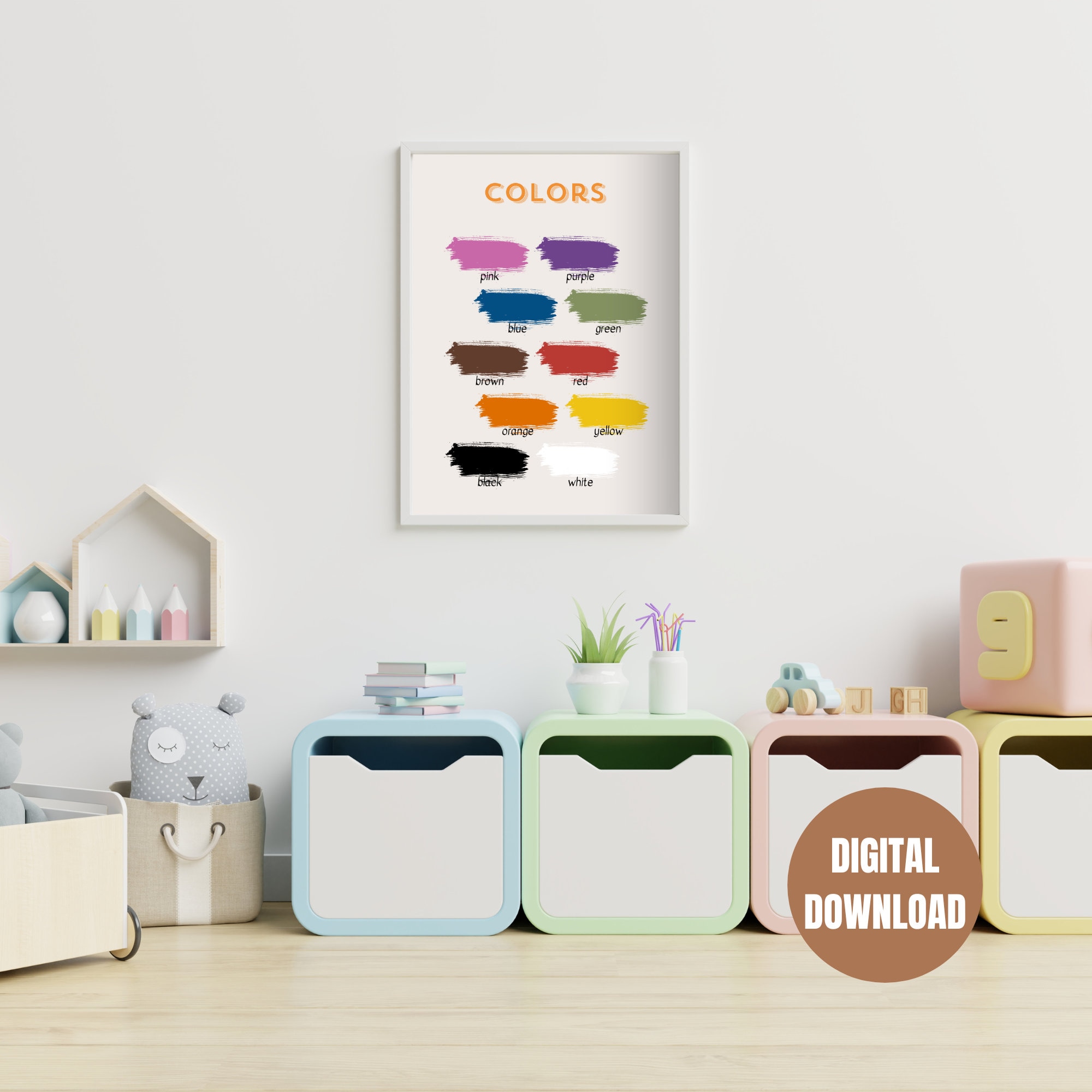 Printable Learning Colors Poster, Montessori, Education, Colorful ...