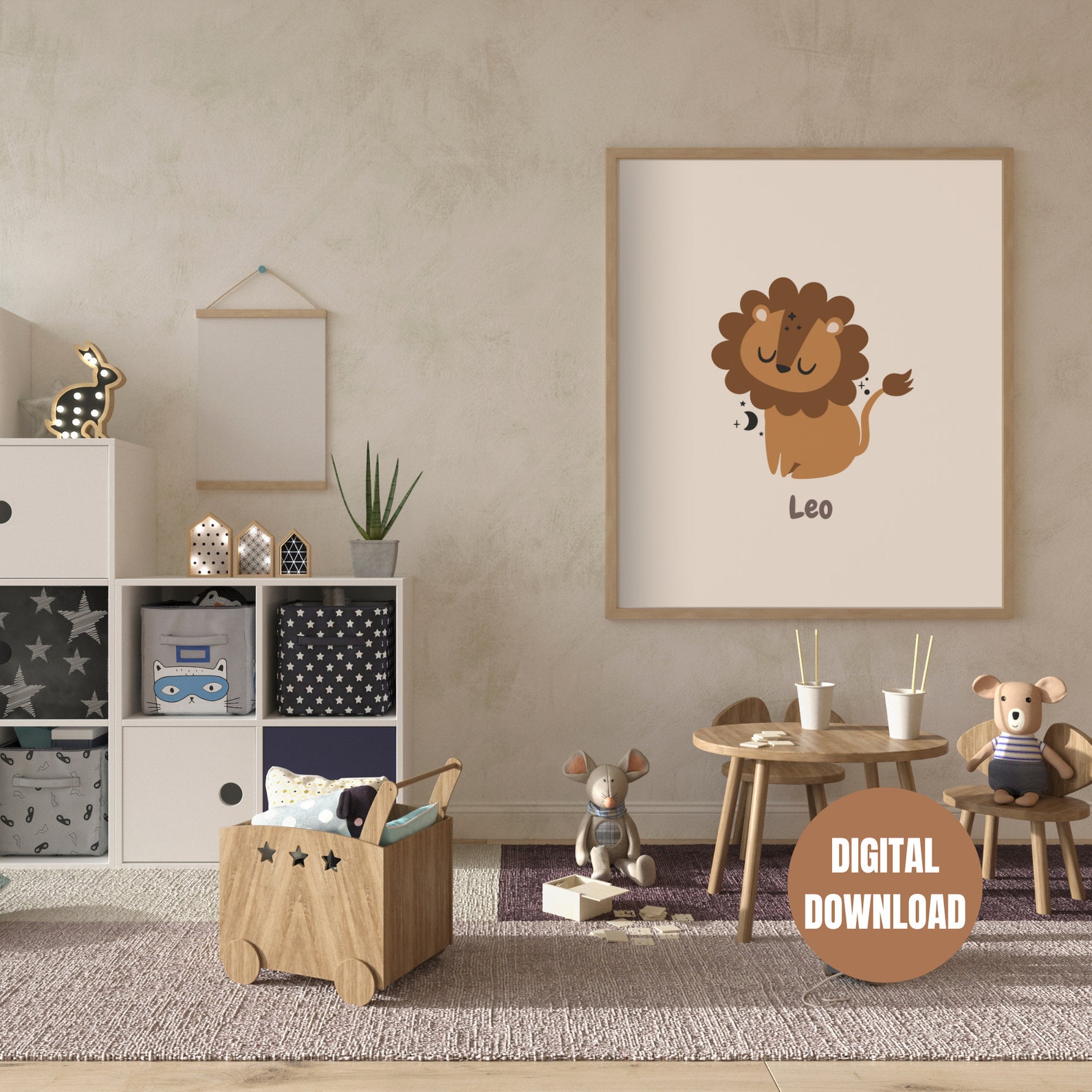 Printable Leo Zodiac Sign Poster - Neutral Nursery, Kids Room Star Sign ...