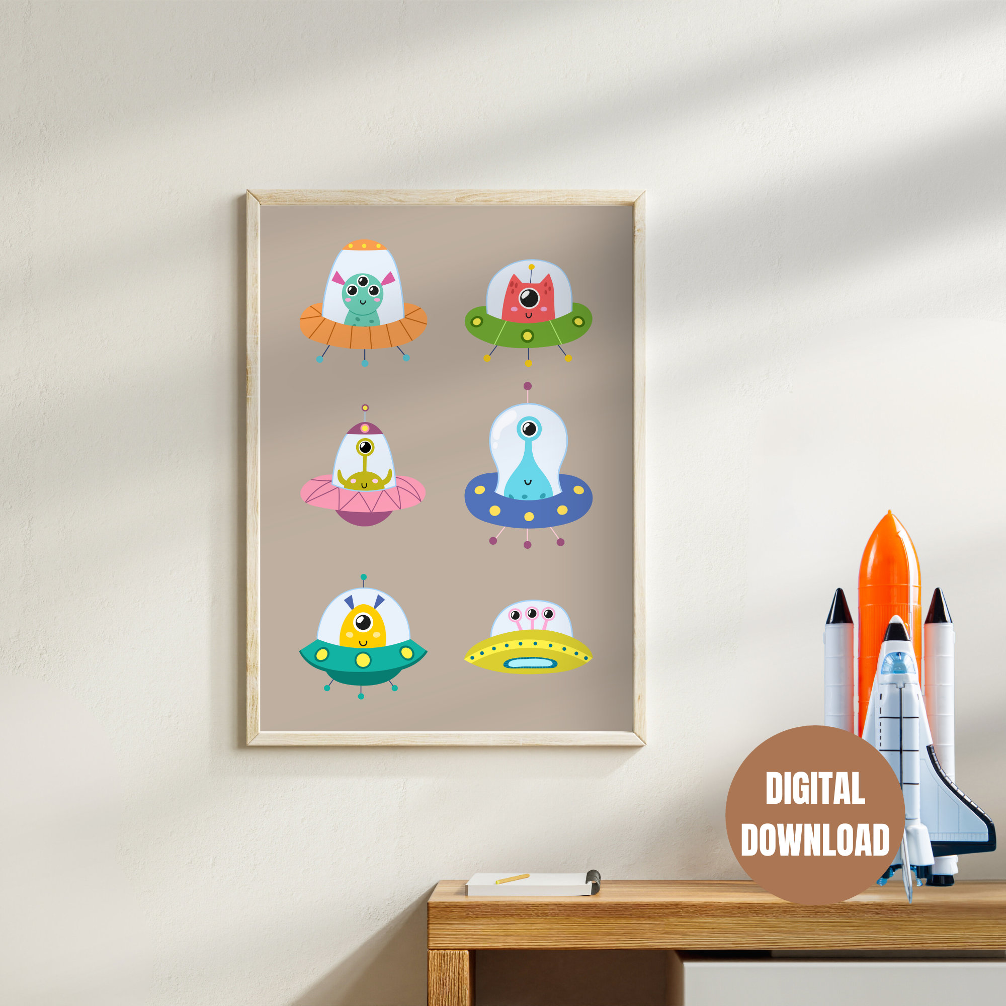 Printable Cute Alien Spaceship Poster, Outer Space Print, Little Aliens ...