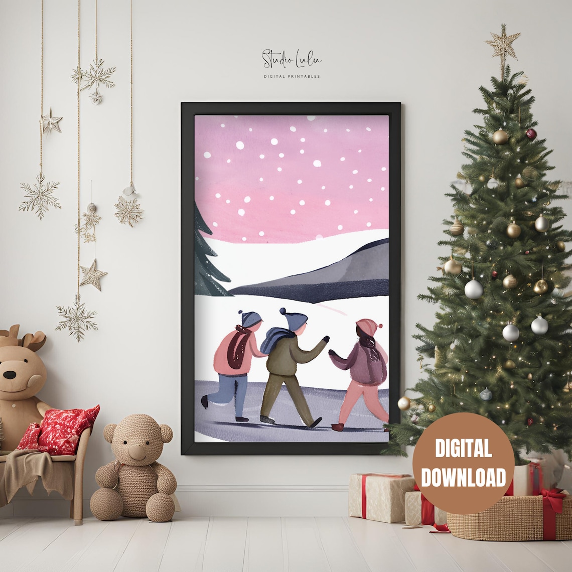 Printable Nostalgic Winter Poster for Kids Room - Kids in Snow ...