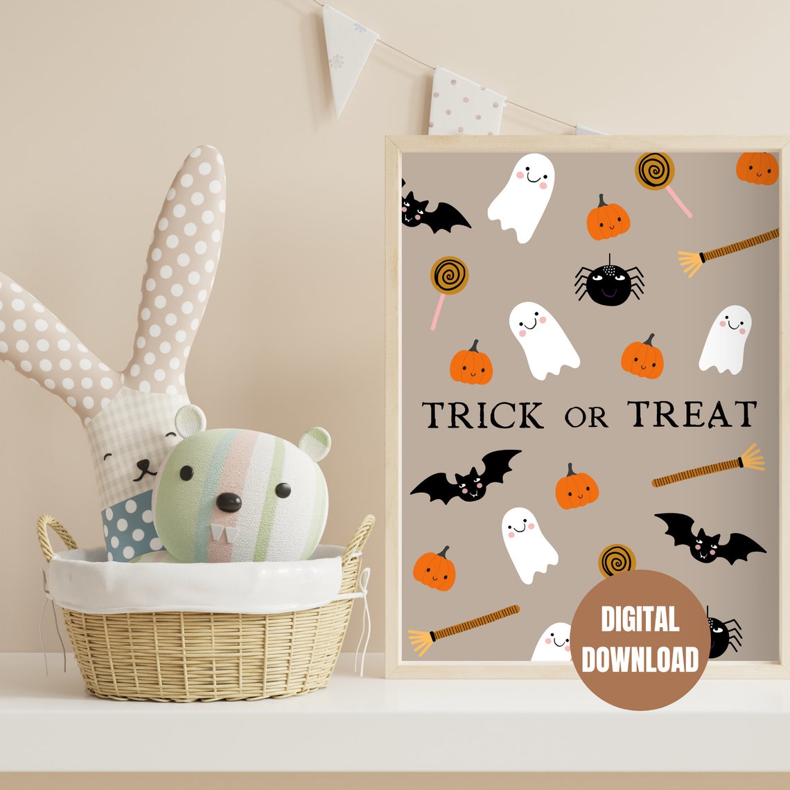 Printable Trick or Treat Poster, Halloween, Ghost, Pumpkin, Bat, Spider ...