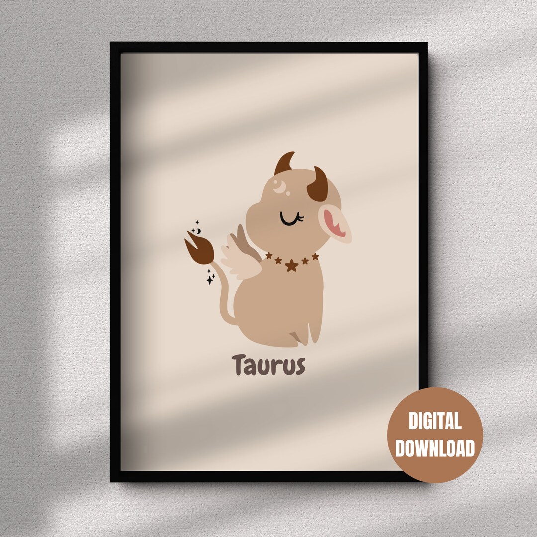 Printable Taurus Zodiac Sign Poster - Neutral Nursery, Kids Room Star ...