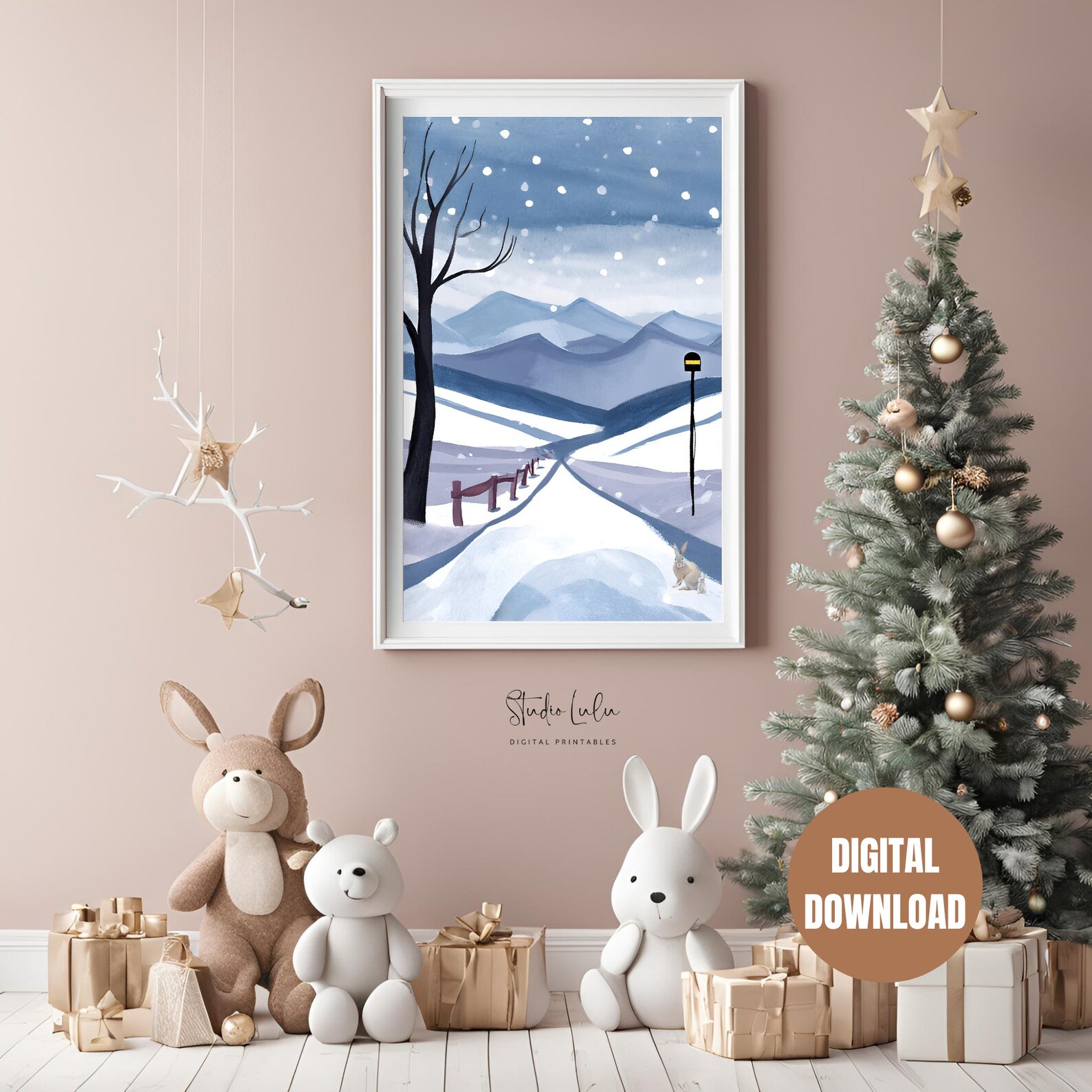 Printable Nostalgic Winter Poster Baby Snow Bunny, Christmas Vibes ...