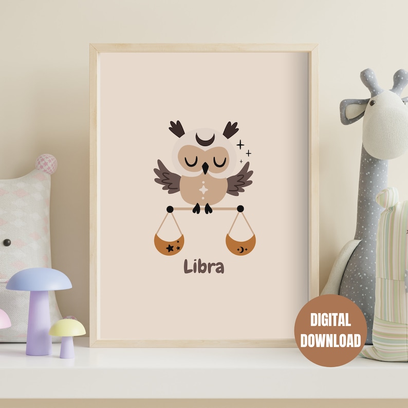 Printable Libra Zodiac Sign Poster - Neutral Nursery, Kids Room Star ...