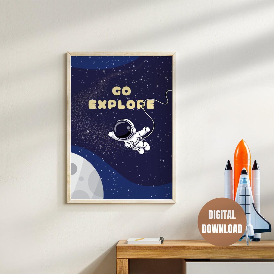 Printable Cute Floating Astronaut Poster, Outer Space, Moon, Cosmos ...