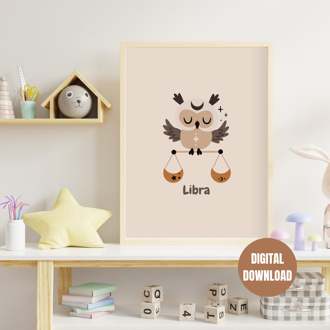 Printable Libra Zodiac Sign Poster - Neutral Nursery, Kids Room Star ...