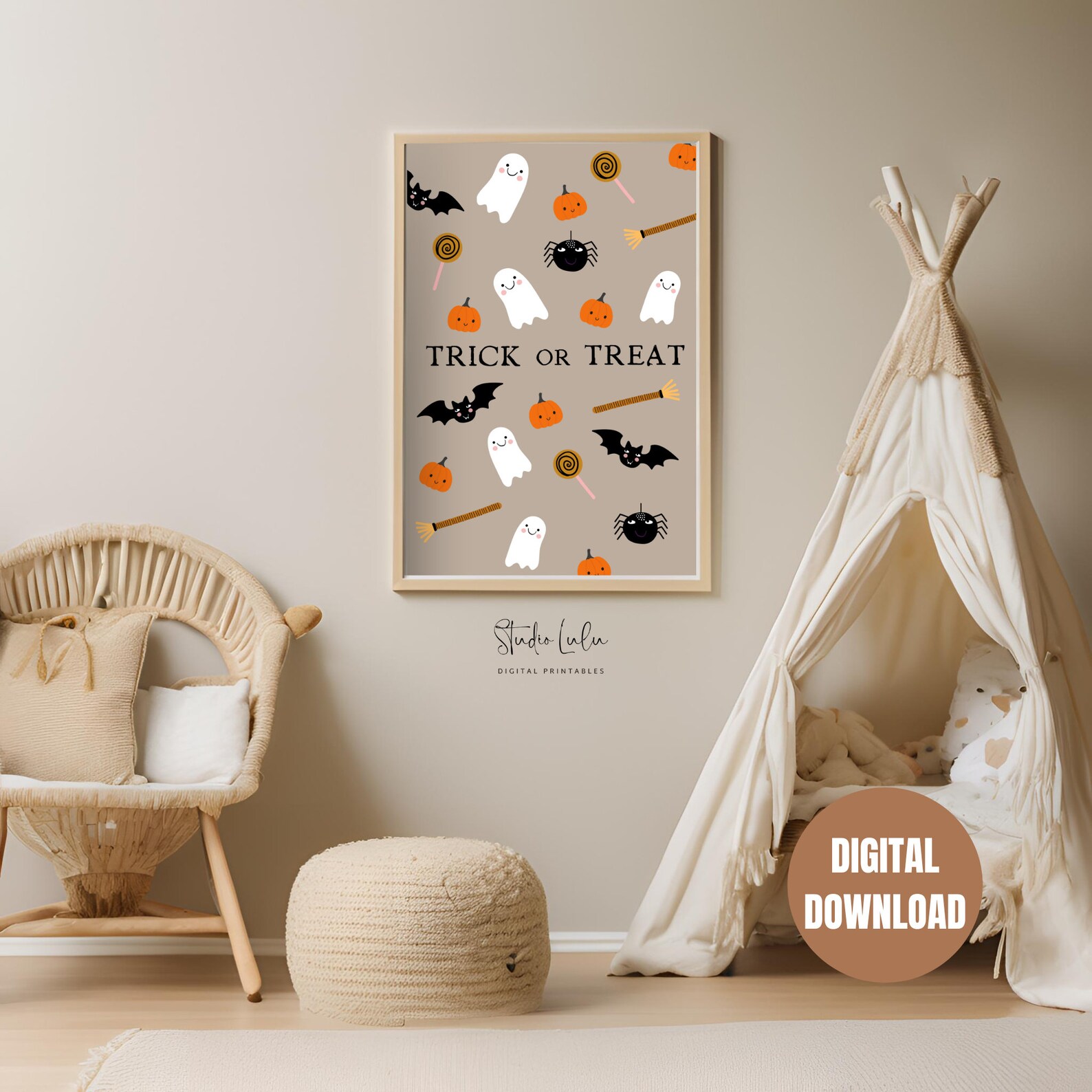 Printable Trick or Treat Poster, Halloween, Ghost, Pumpkin, Bat, Spider ...