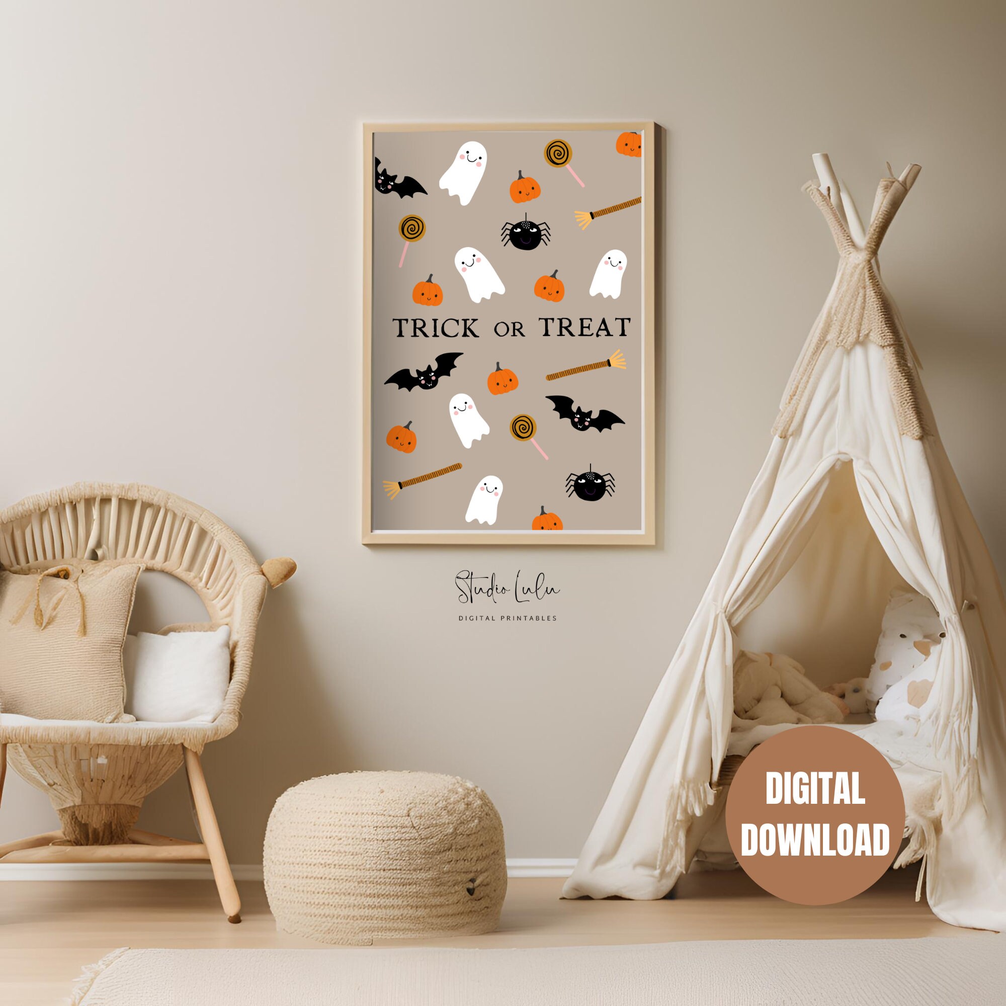 Printable Trick or Treat Poster, Halloween, Ghost, Pumpkin, Bat, Spider ...