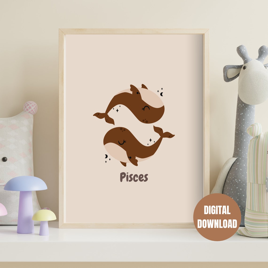 Printable Pisces Zodiac Sign Poster - Neutral Nursery, Kids Room Star ...
