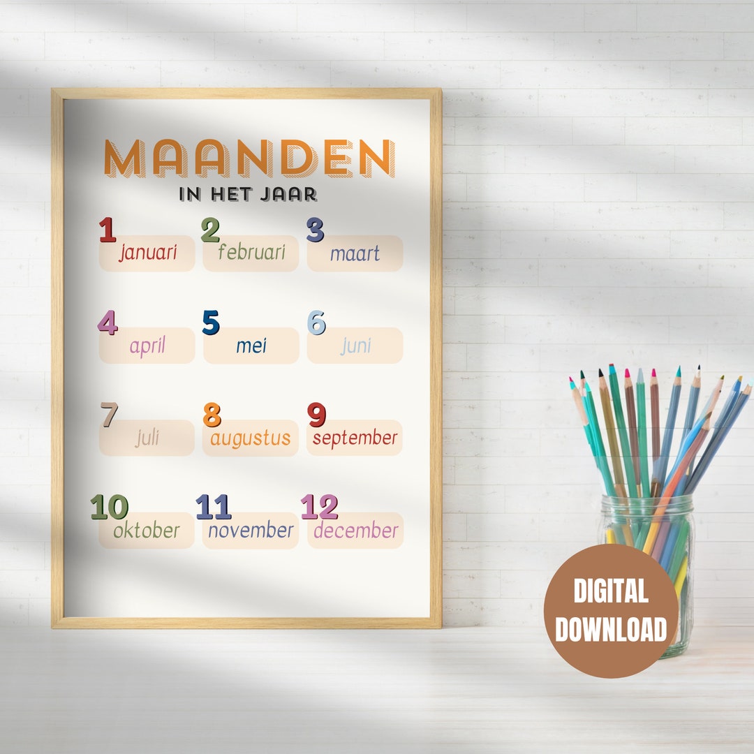 Printable Dutch Months in the Year Poster, Montessori, Education ...