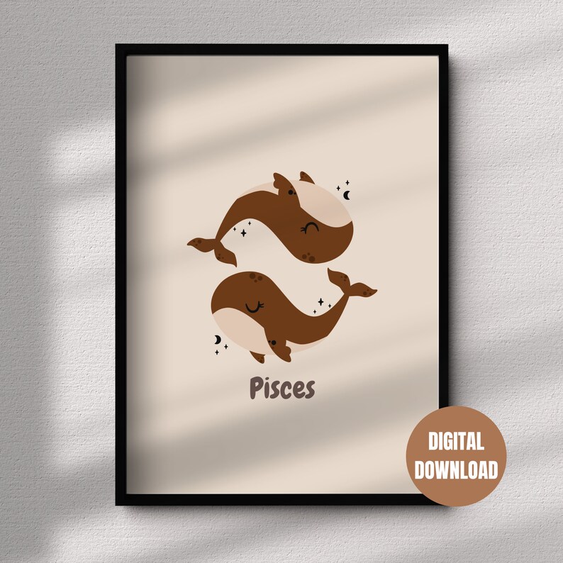 Printable Pisces Zodiac Sign Poster - Neutral Nursery, Kids Room Star ...