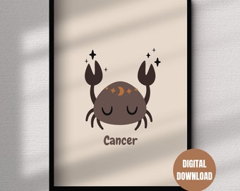 Printable Pisces Zodiac Sign Poster - Neutral Nursery, Kids Room Star ...