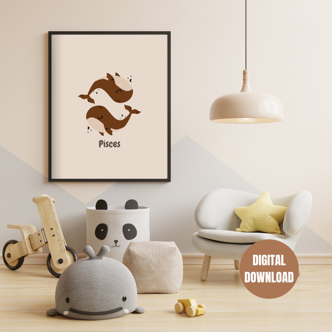 Printable Pisces Zodiac Sign Poster - Neutral Nursery, Kids Room Star ...