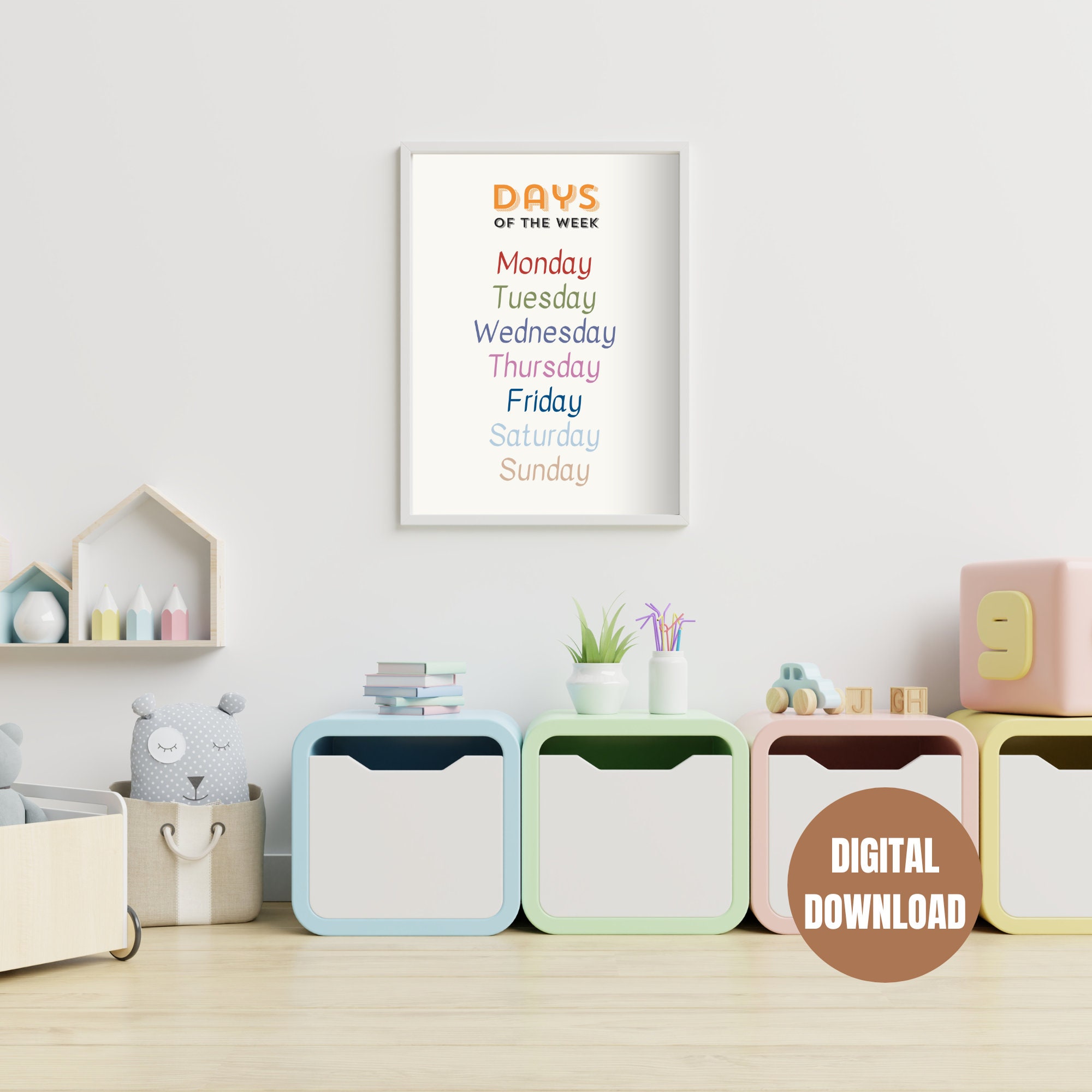 Printable Days of the Week Poster, Montessori, Education, Colorful ...