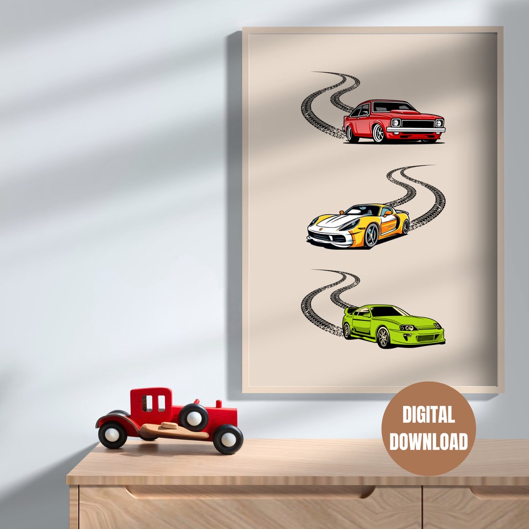 Printable Drifting Cars Poster, Kids Room, Racing, Race Cars ...