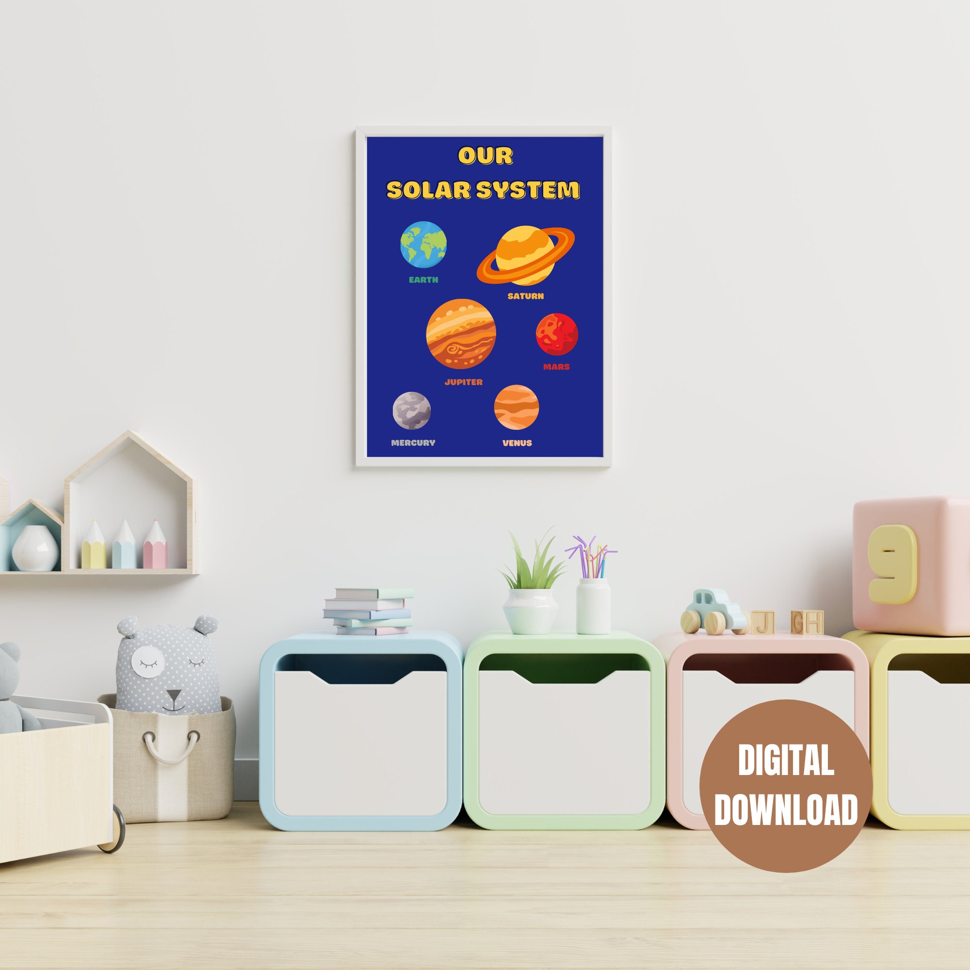 Printable Cute Planets Poster for Kids Room - Our Solar System, Fun ...