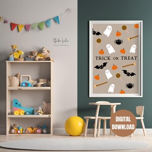 Printable Trick or Treat Poster, Halloween, Ghost, Pumpkin, Bat, Spider ...