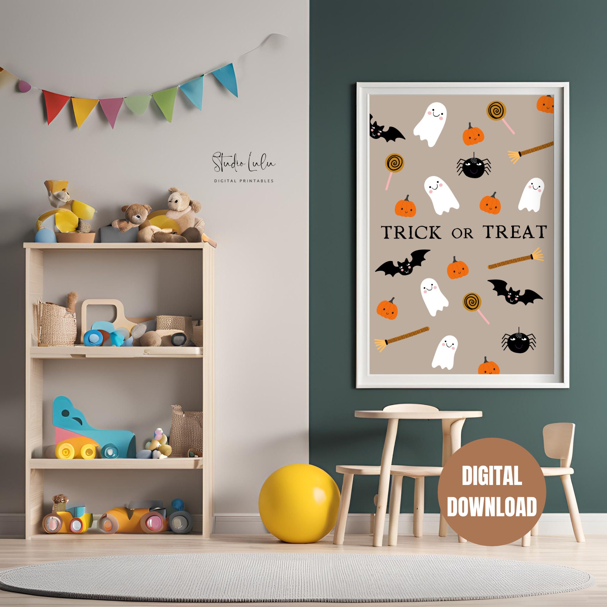 Printable Trick or Treat Poster, Halloween, Ghost, Pumpkin, Bat, Spider ...