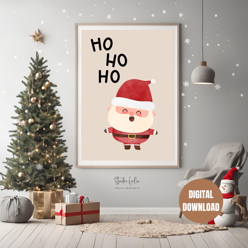 Printable Minimal Cute Santa Poster, Jolly Santa Hohoho, Festive, Play ...