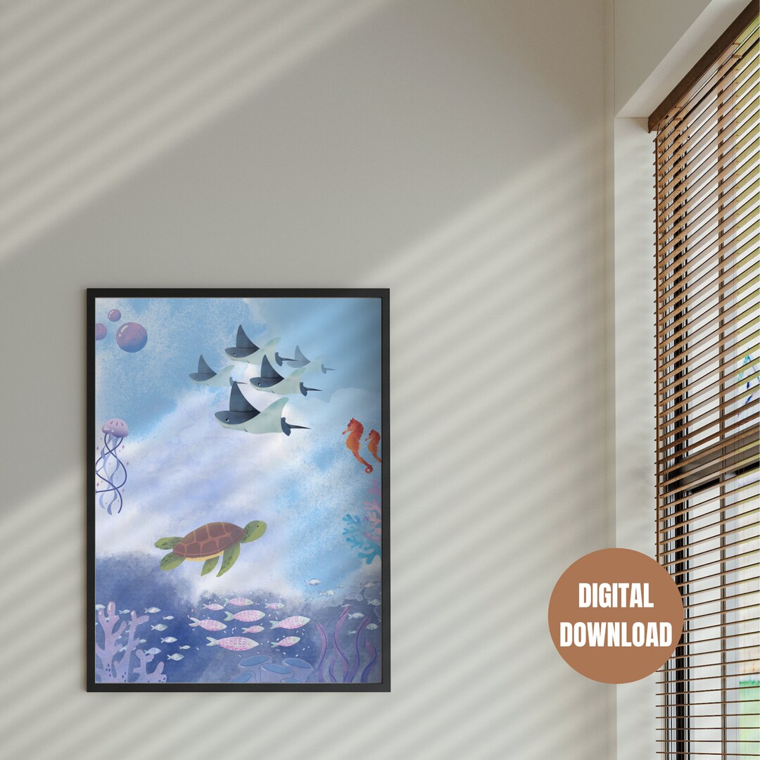 Printable Under the Sea Poster Kids Room - Ocean, Fish, Turtle ...