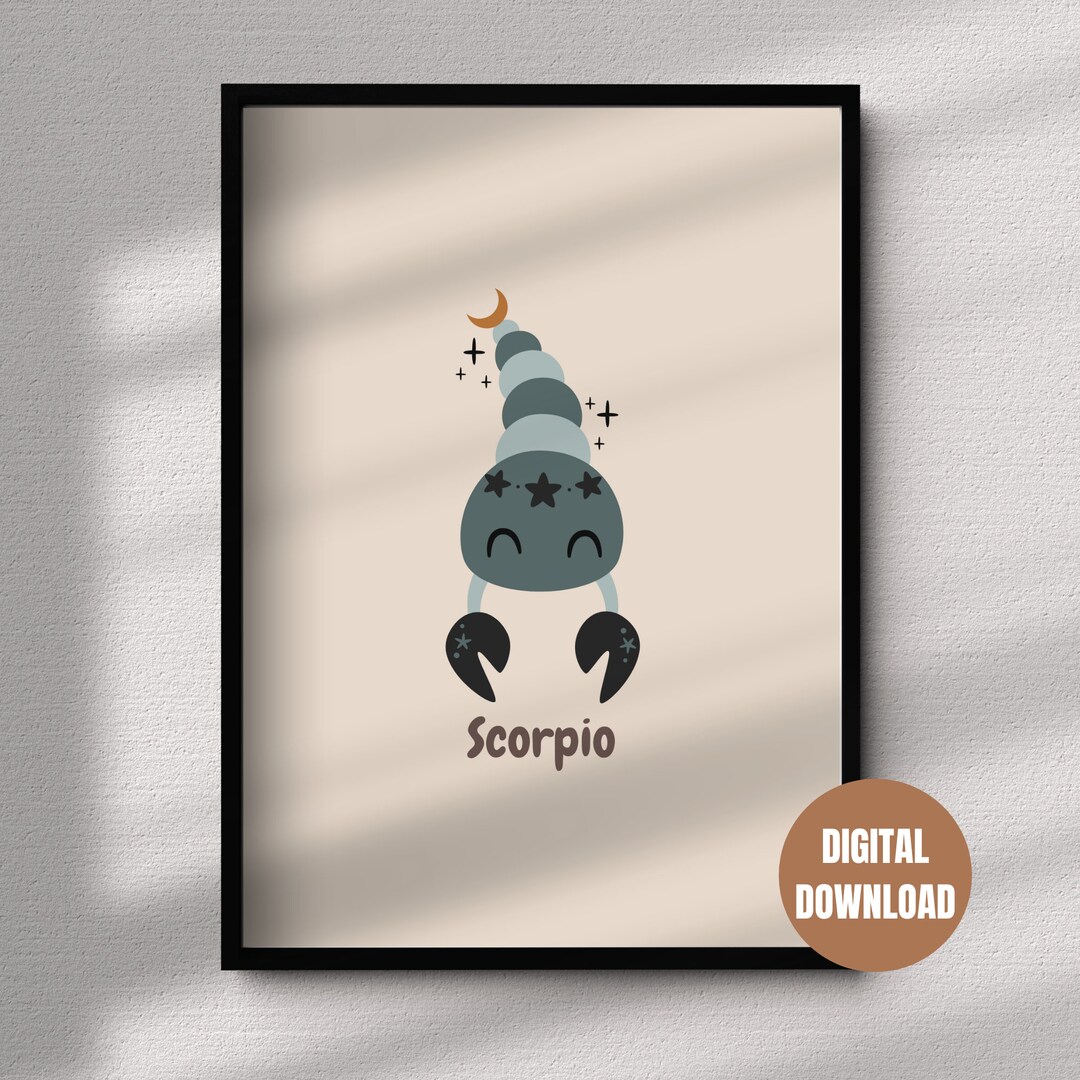 Printable Scorpio Zodiac Sign Poster - Neutral Nursery, Kids Room Star ...