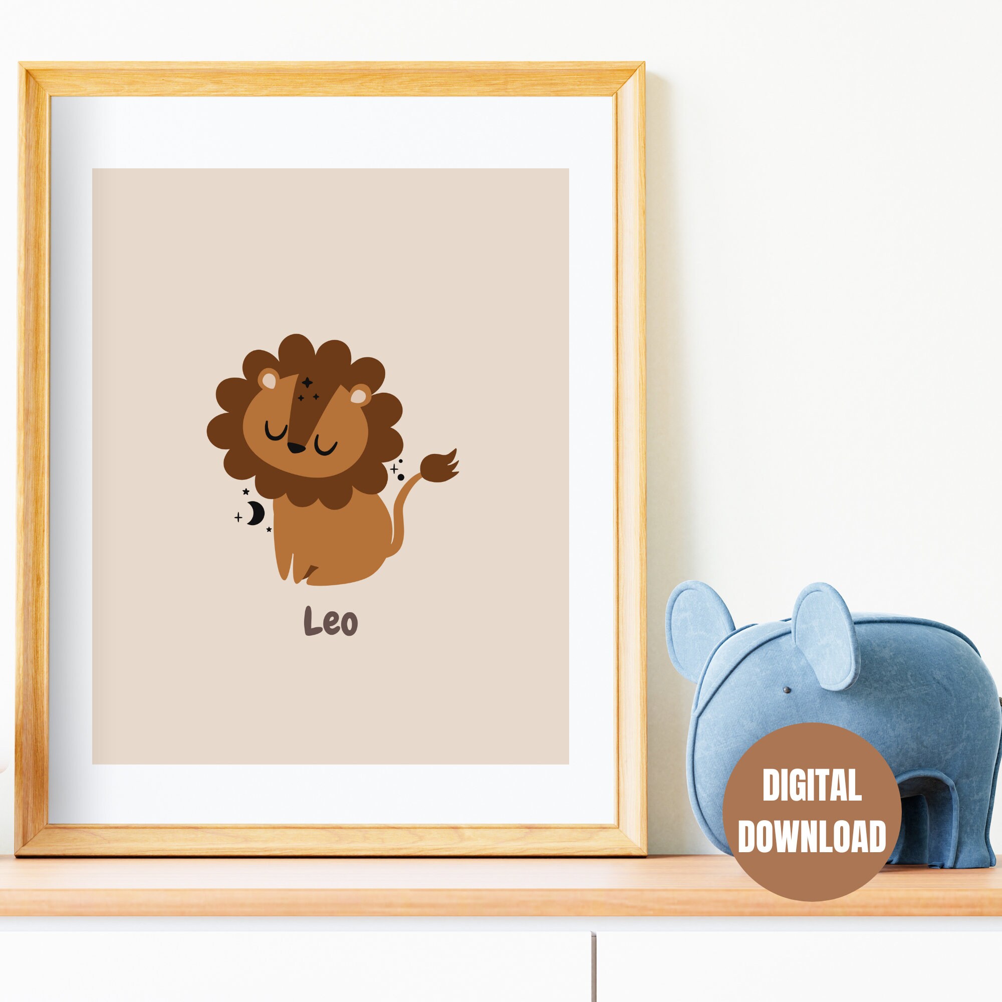 Printable Leo Zodiac Sign Poster - Neutral Nursery, Kids Room Star Sign ...