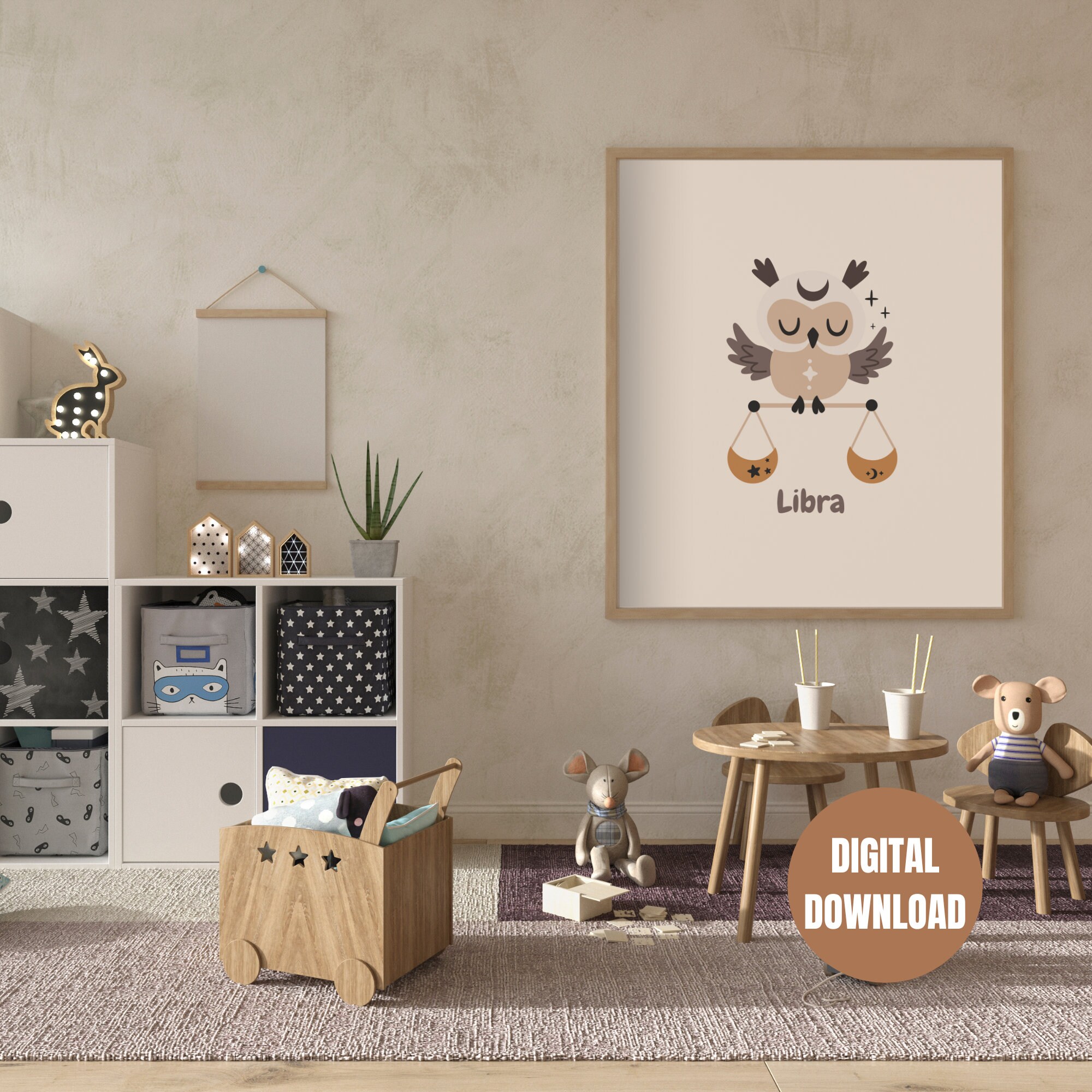 Printable Libra Zodiac Sign Poster - Neutral Nursery, Kids Room Star ...