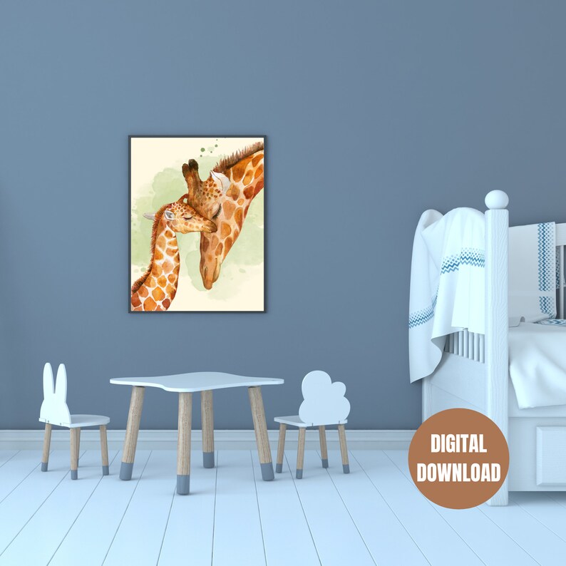 Printable Minimal Giraffe Family Poster, Watercolor, Baby Giraffe, Cute ...