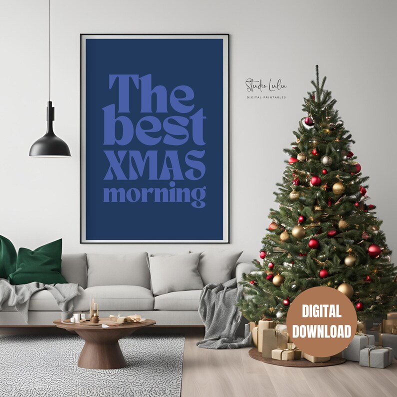Printable Dark Blue Christmas Poster, Typography, the Best Xmas Morning ...