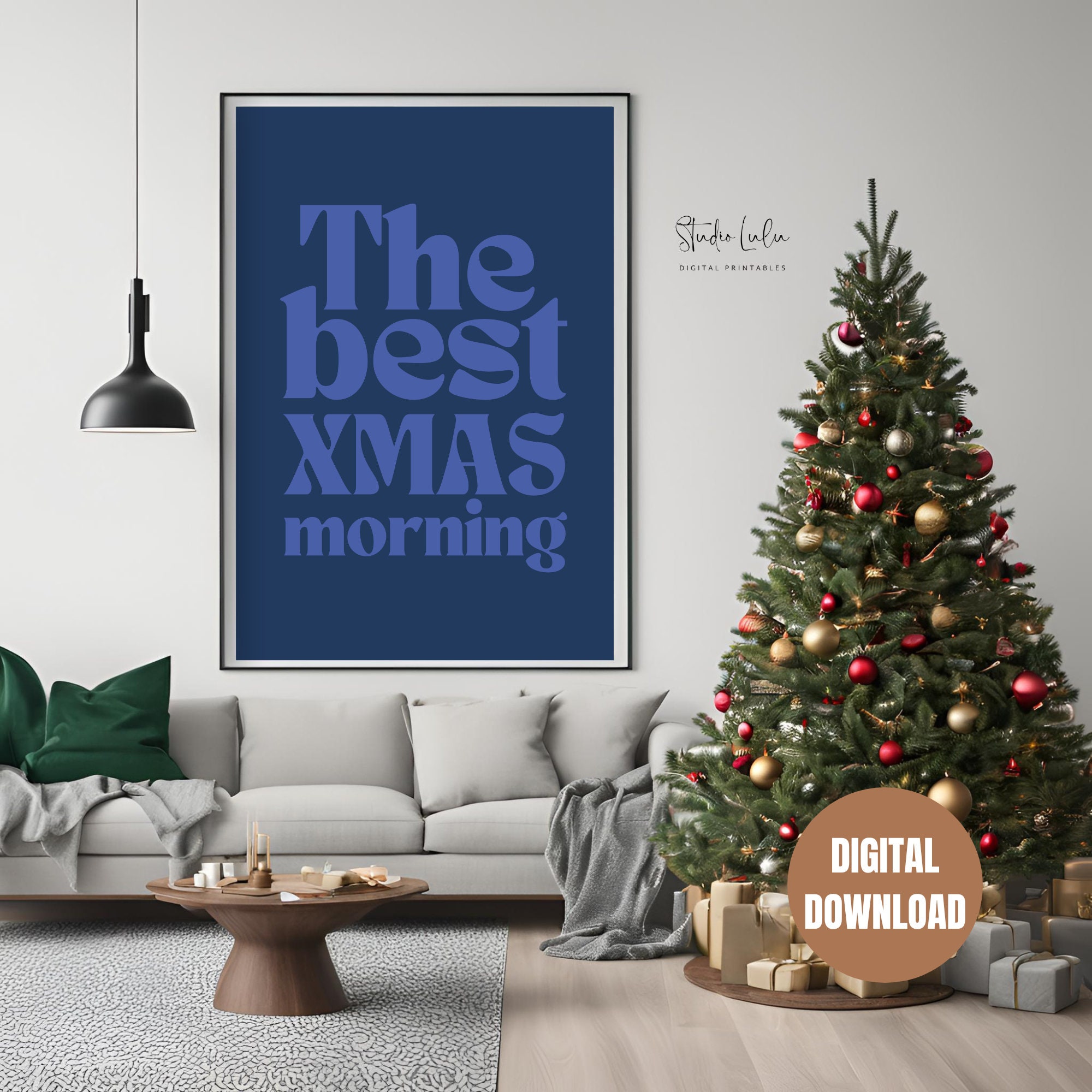 Printable Dark Blue Christmas Poster, Typography, the Best Xmas Morning ...