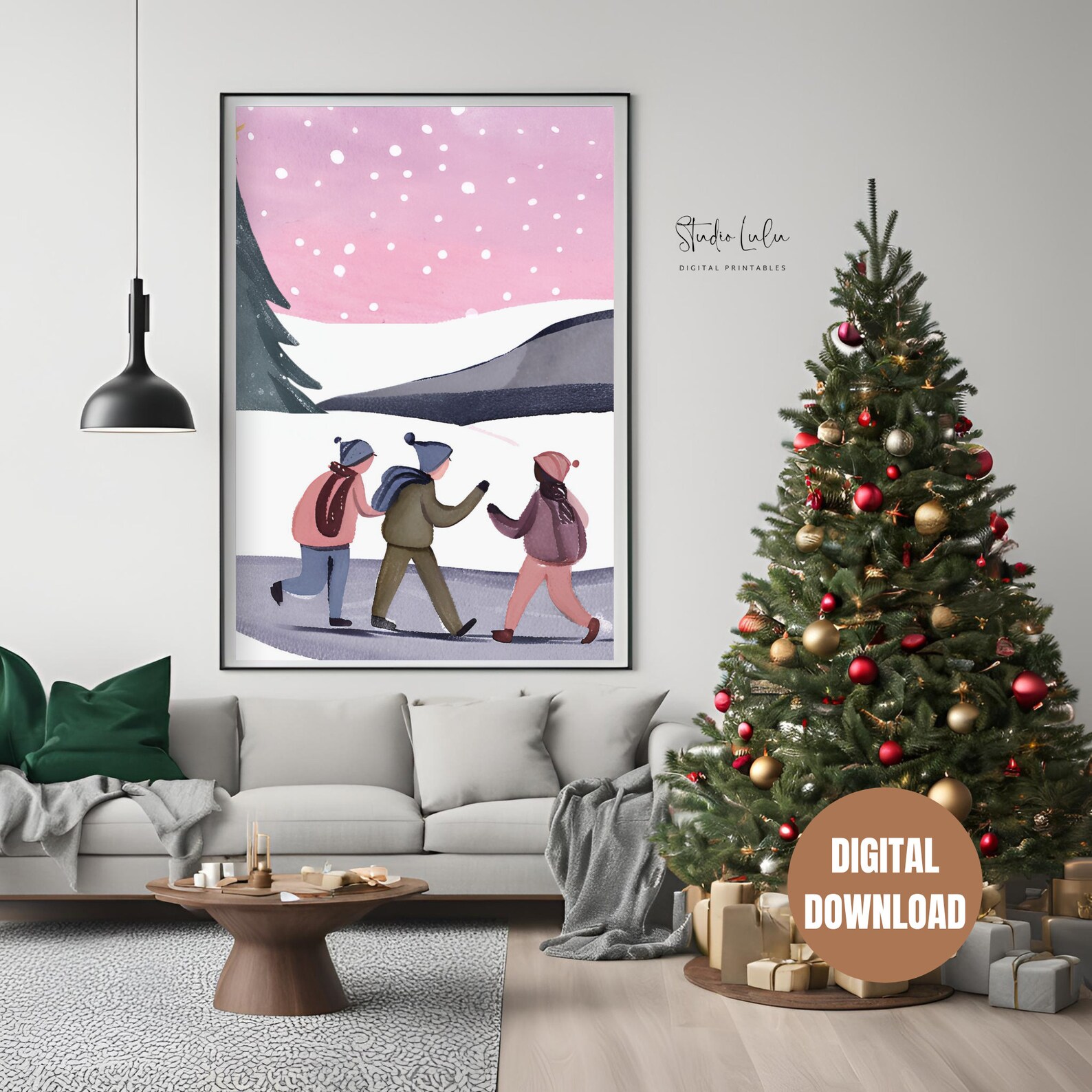 Printable Nostalgic Winter Poster for Kids Room - Kids in Snow ...
