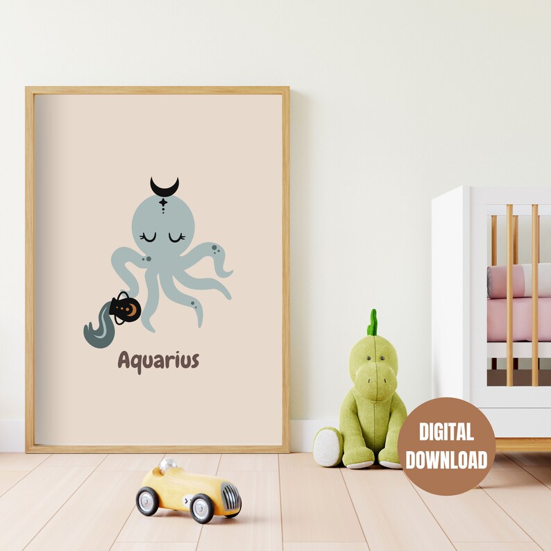 Printable Aquarius Zodiac Sign Poster - Neutral Nursery, Kids Room Star ...
