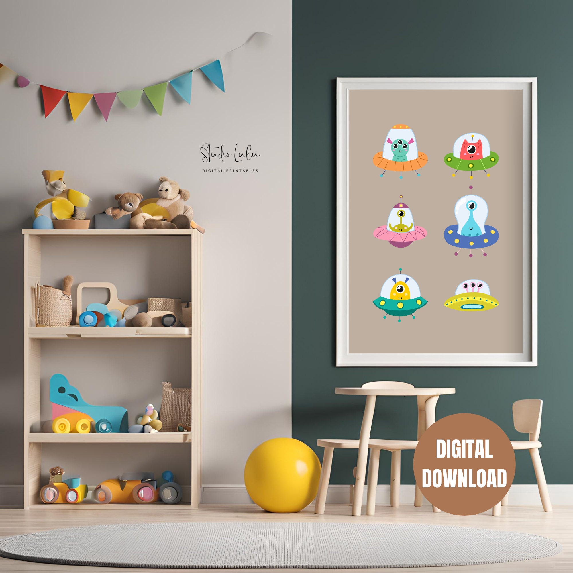 Printable Cute Alien Spaceship Poster, Outer Space Print, Little Aliens ...