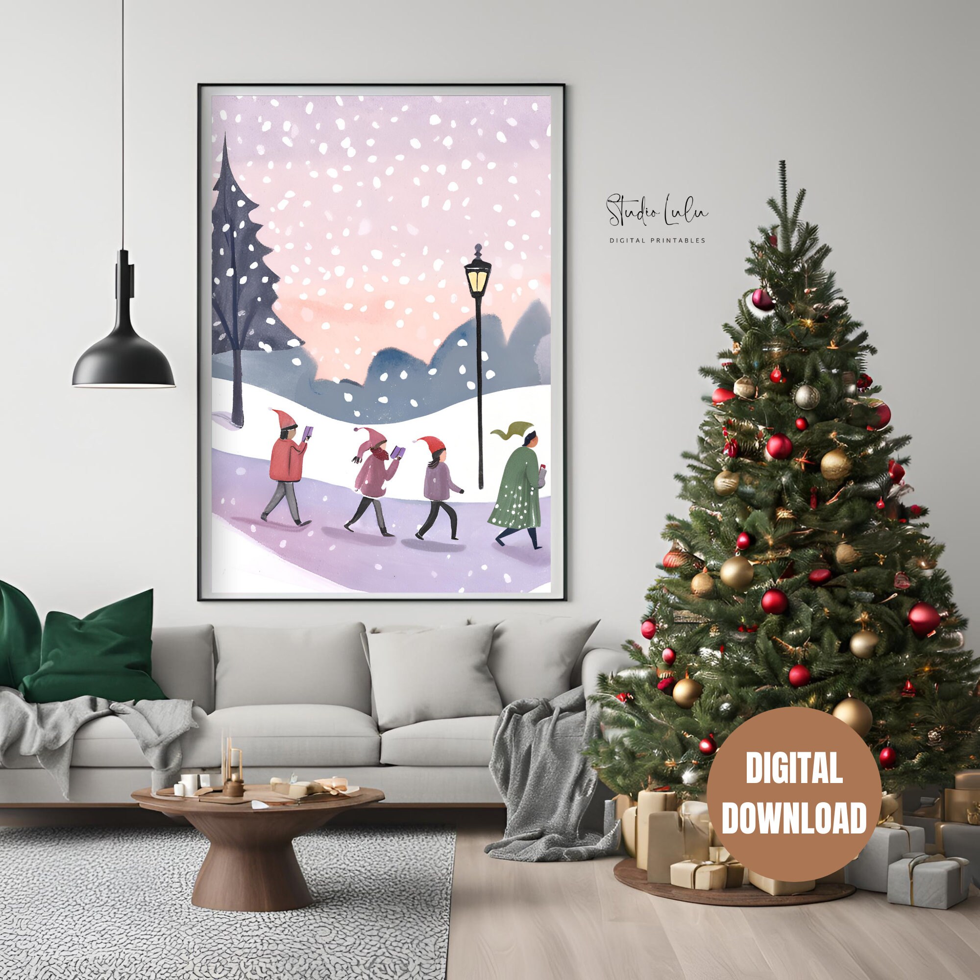 Printable Nostalgic Winter Poster Carol Singers in Snow, Christmas ...