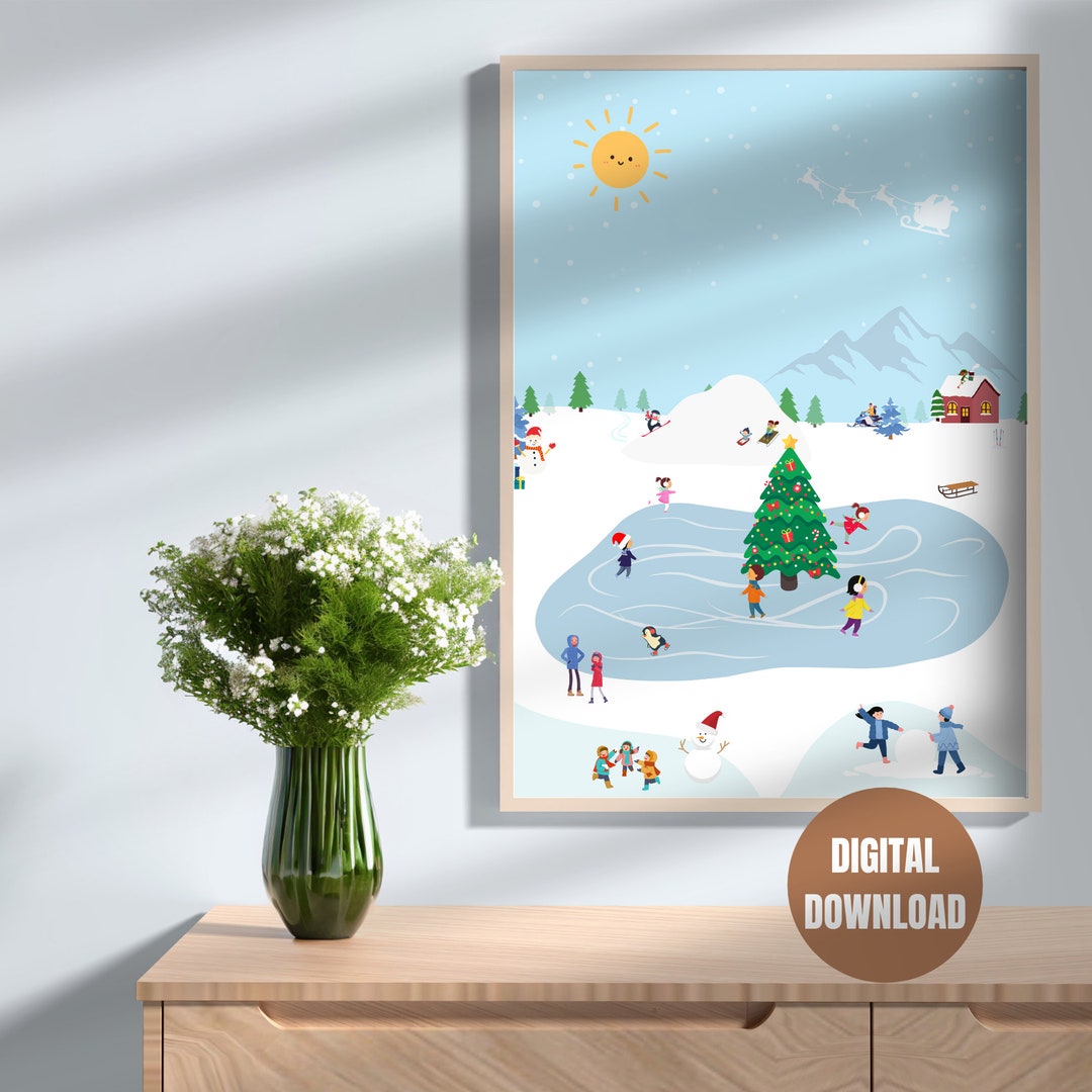Printable Winter Wonderland Christmas Poster for Kids: Ice Skaters ...