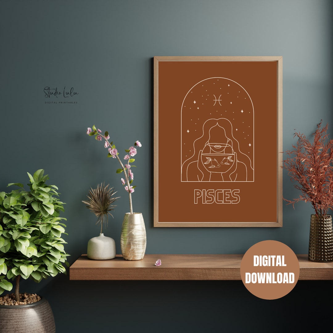 Printable Pisces Zodiac Sign Poster Terra-cotta Celestial Nursery, Kids ...