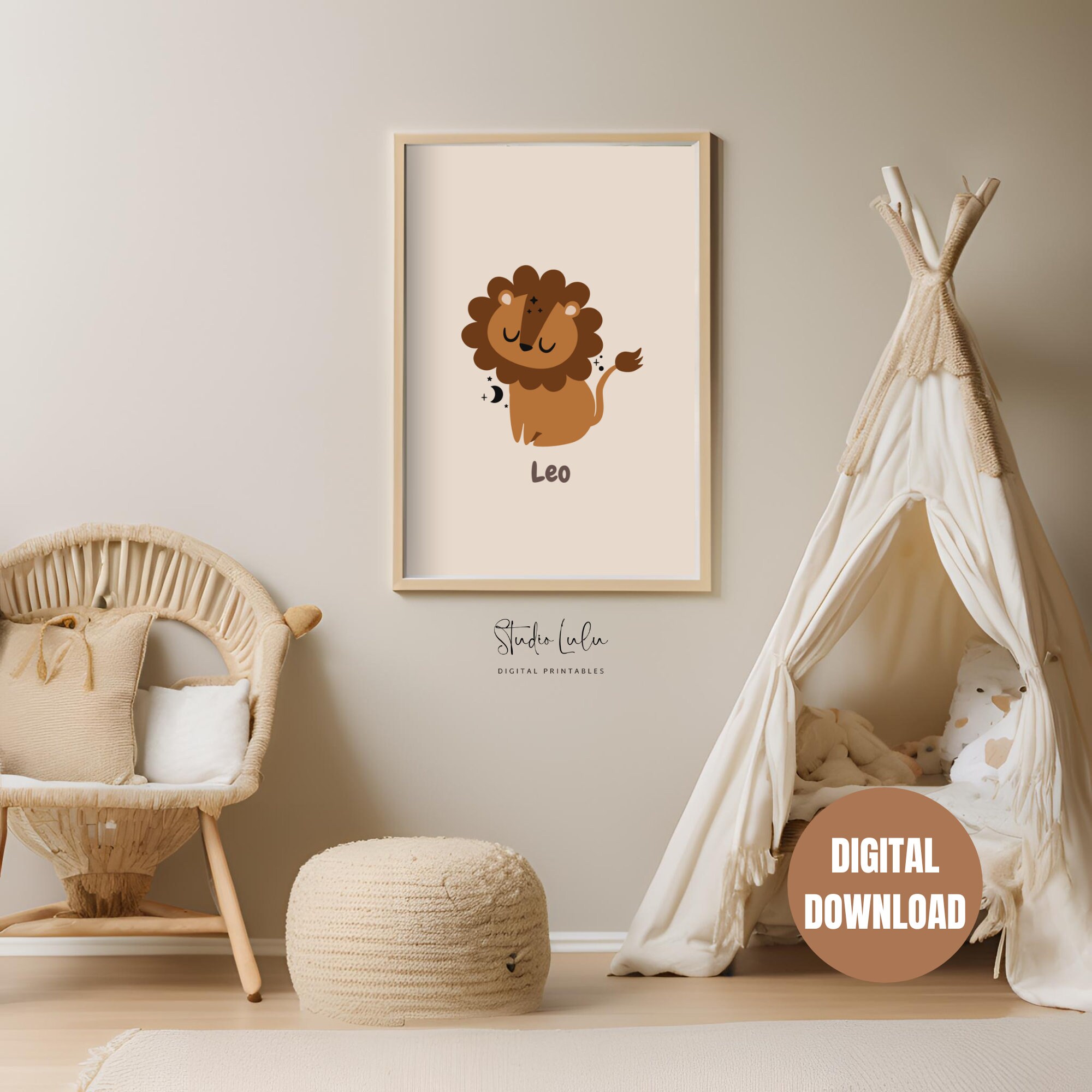Printable Leo Zodiac Sign Poster - Neutral Nursery, Kids Room Star Sign ...