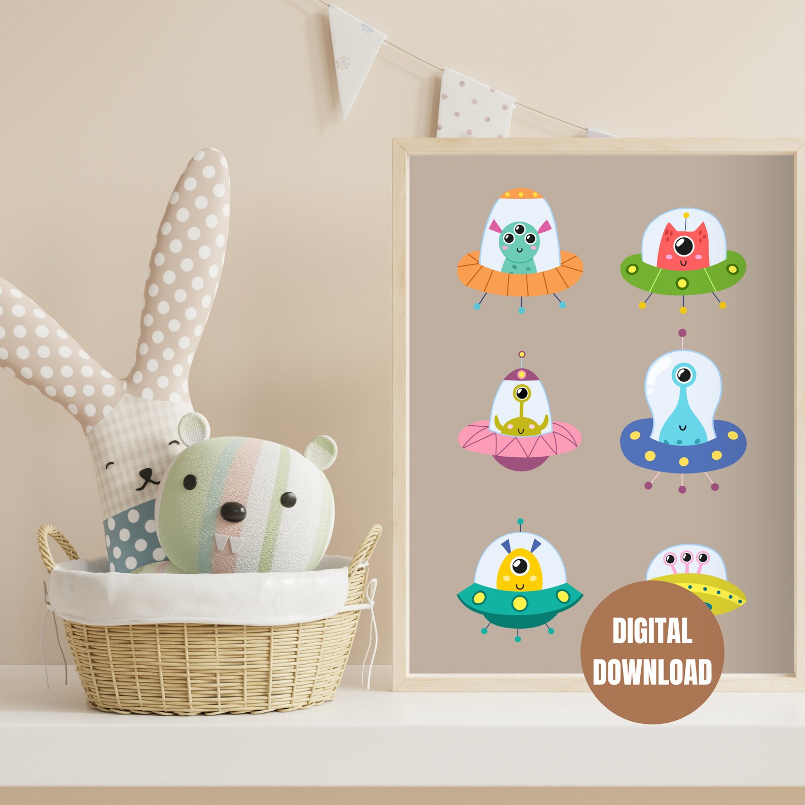 Printable Cute Alien Spaceship Poster, Outer Space Print, Little Aliens ...