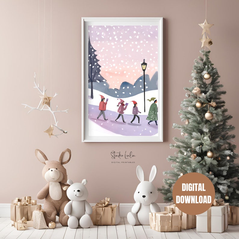 Printable Nostalgic Winter Poster - Carol Singers in Snow, Christmas ...