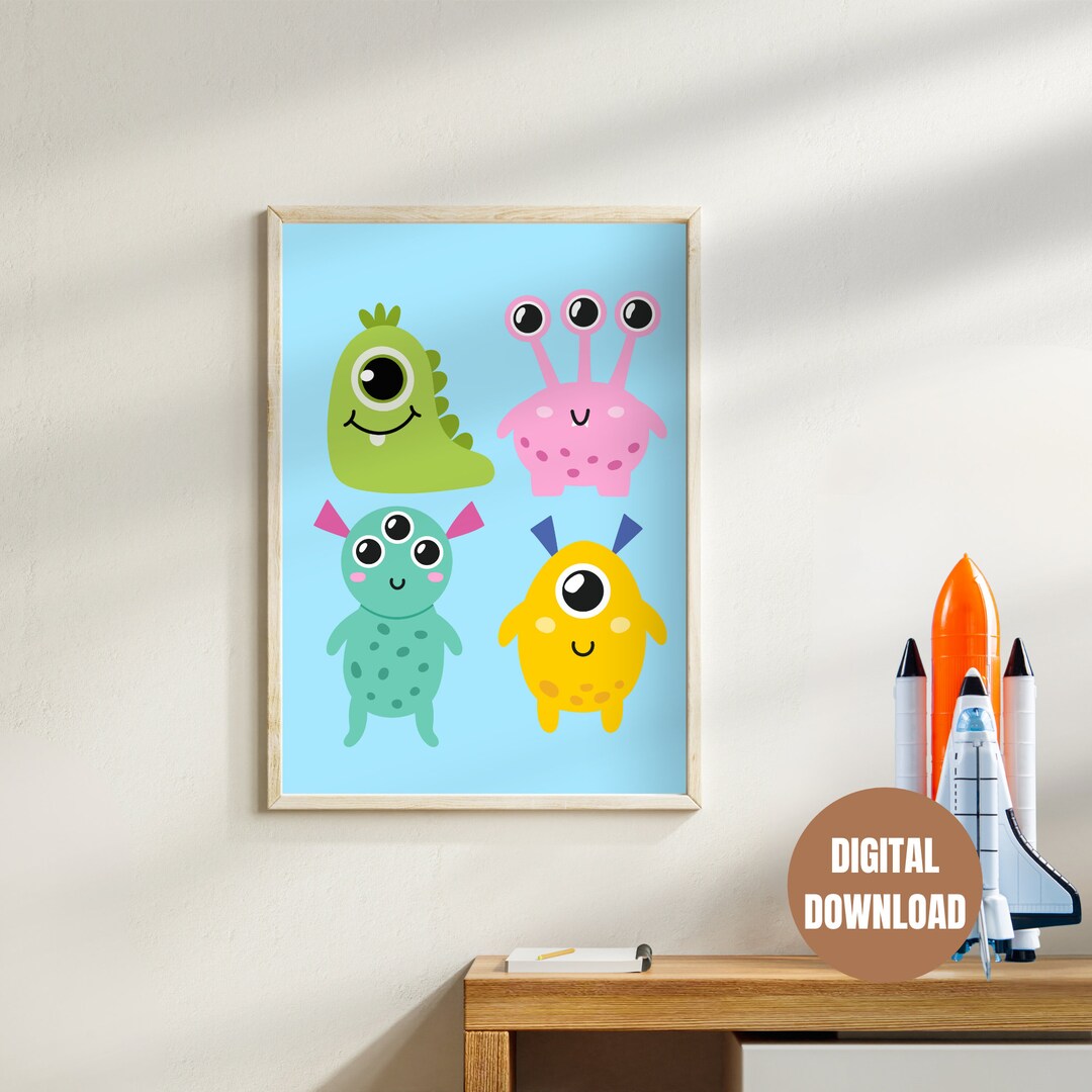 Printable Cute Alien Poster, Outer Space Digital Art, Little Aliens ...