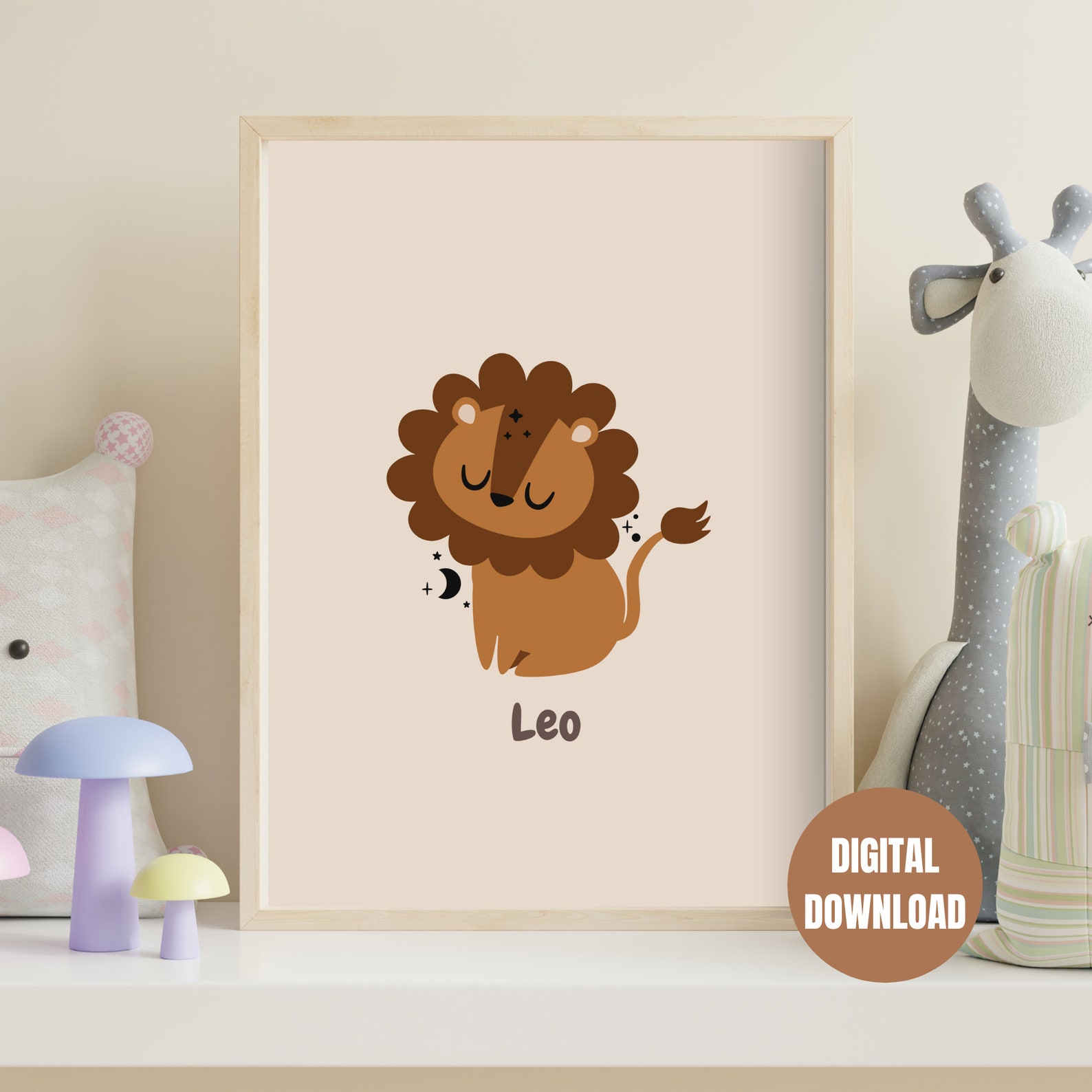 Printable Leo Zodiac Sign Poster - Neutral Nursery, Kids Room Star Sign ...