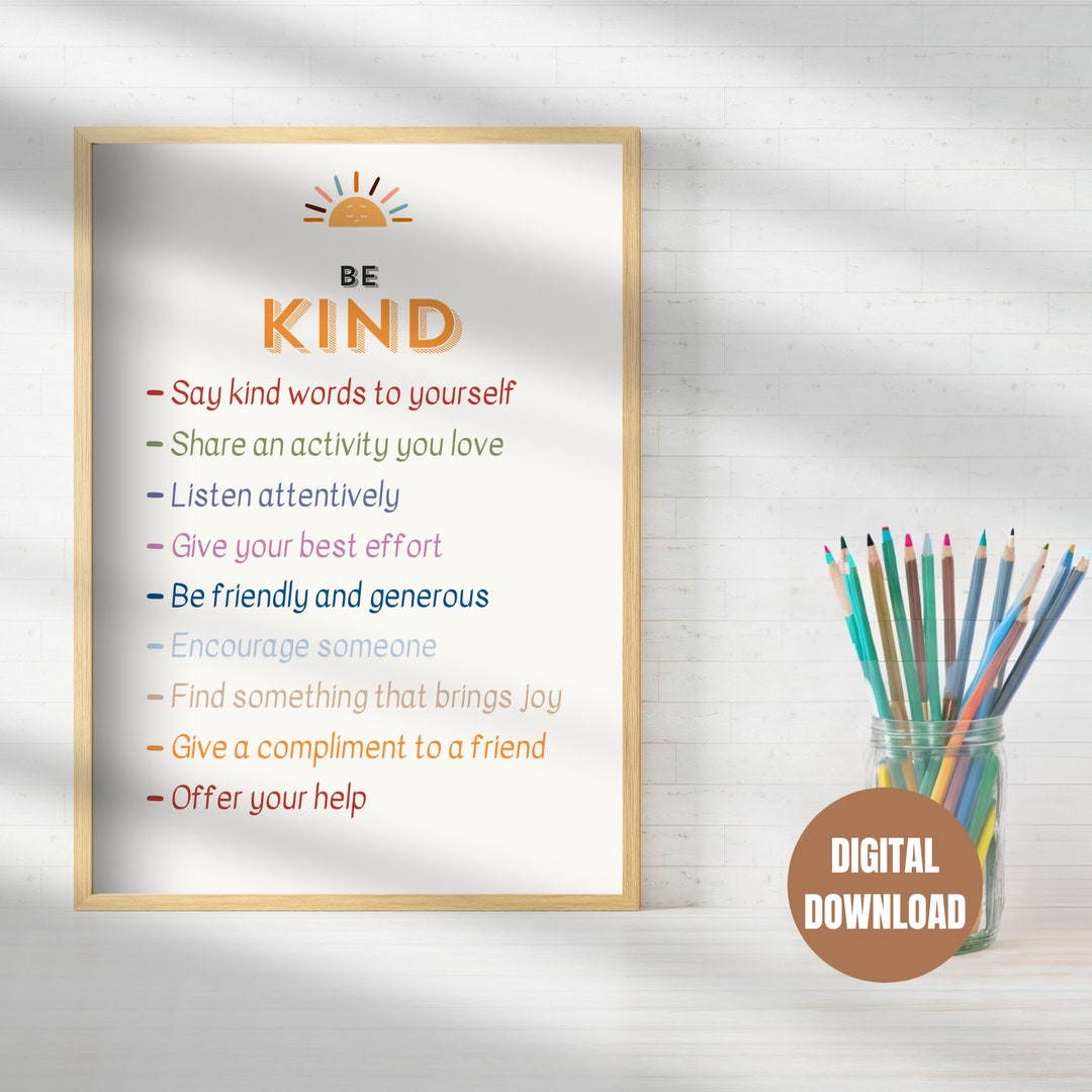 Printable Be Kind Affirmations Poster, Montessori, Education, Colorful ...
