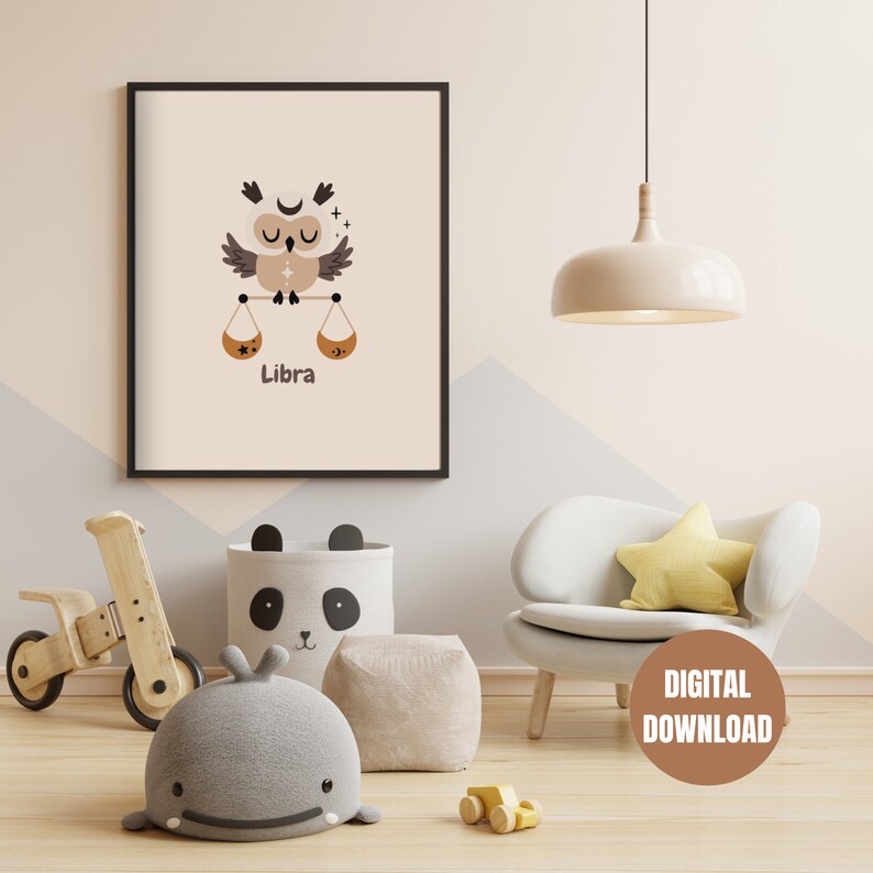 Printable Libra Zodiac Sign Poster - Neutral Nursery, Kids Room Star ...