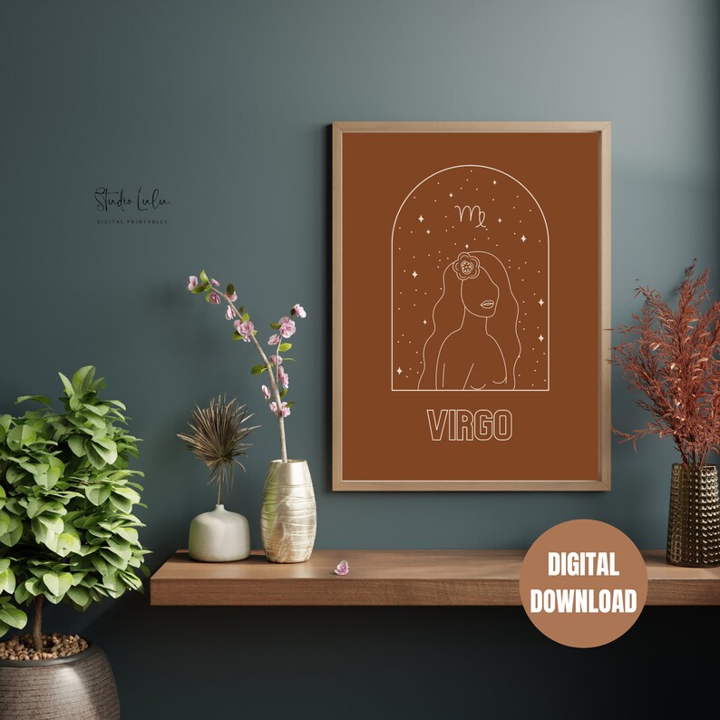 Printable Virgo Zodiac Sign Poster Terra-cotta - Celestial Nursery ...