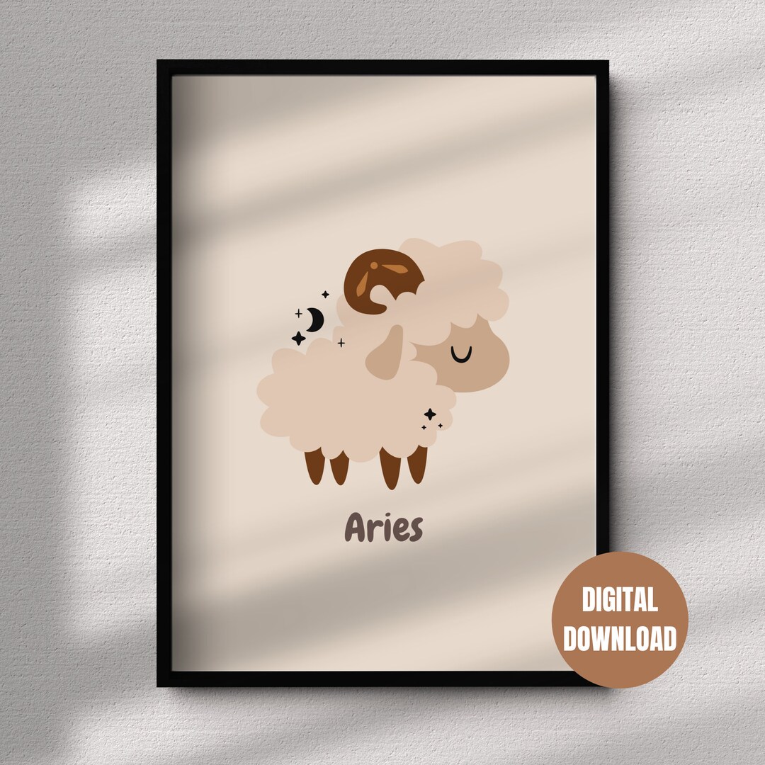 Printable Aries Zodiac Sign Poster - Neutral Nursery, Kids Room Star ...
