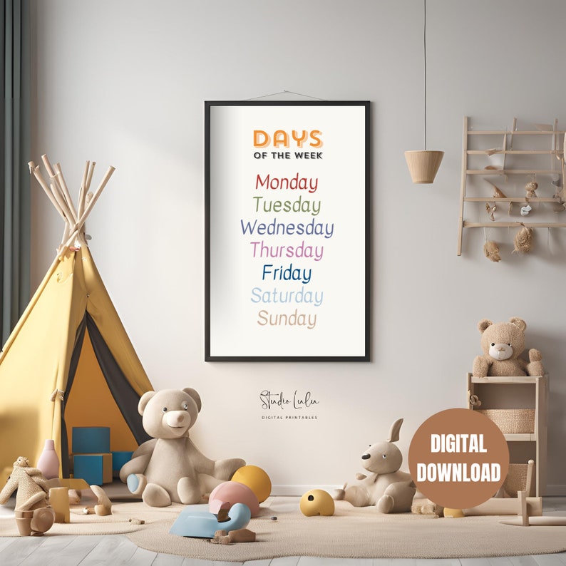 Printable Days of the Week Poster, Montessori, Education, Colorful ...
