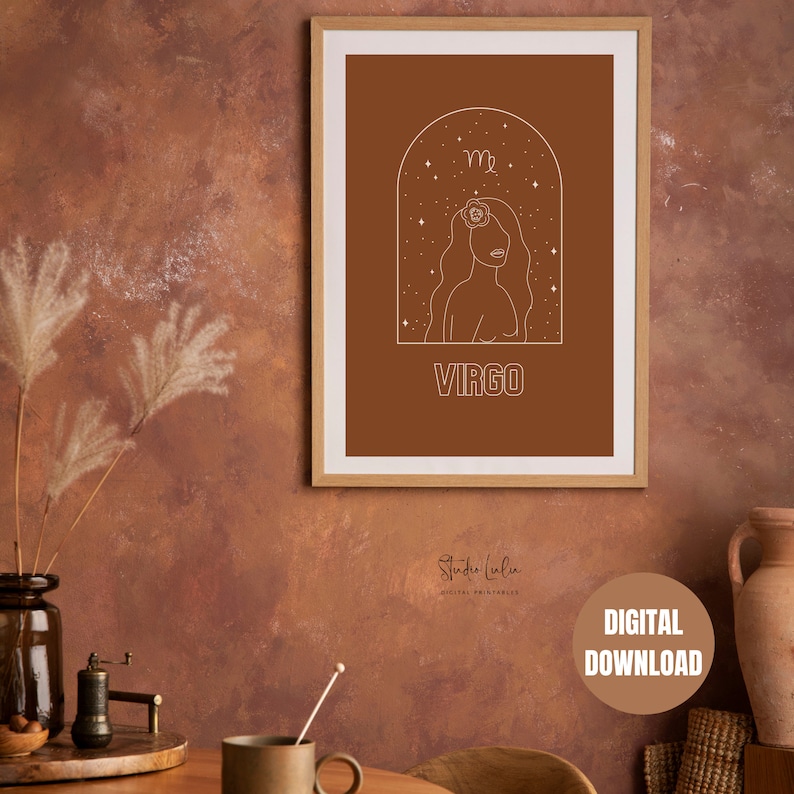 Printable Virgo Zodiac Sign Poster Terra-cotta - Celestial Nursery ...